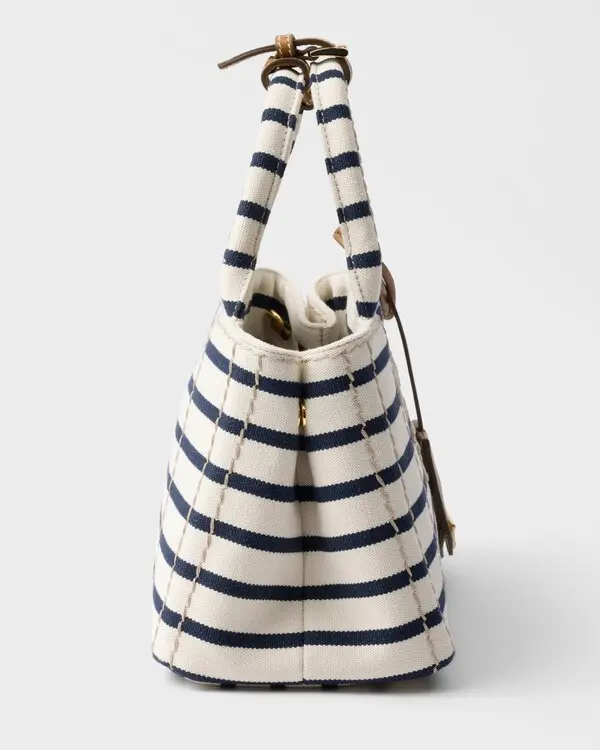 Prada Jardinière Mini Striped Cotton Canvas Bag - Nude