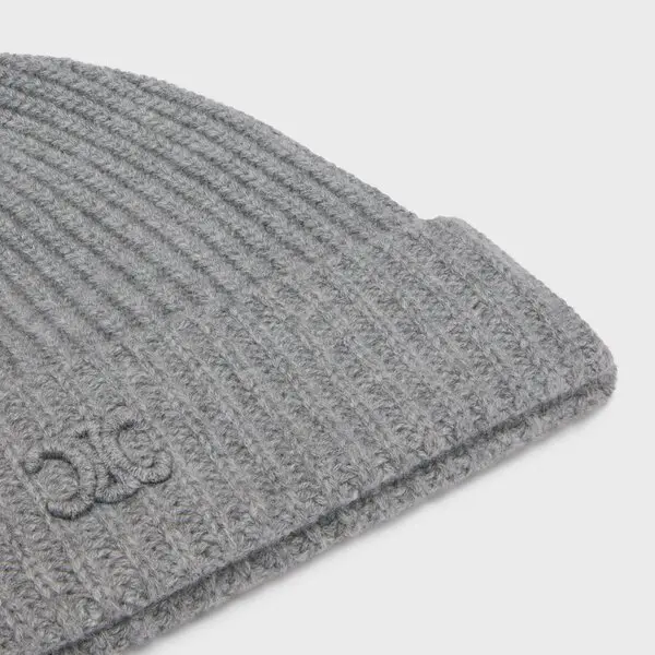 Celine Triomphe Beanie In Scottish Cashmere - Medium Gray