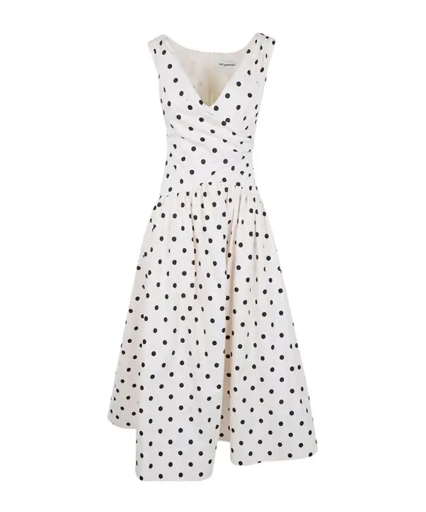 SELF-PORTRAIT Polka Dot Off-shoulder Sweetheart Neckline Flared Midi Dress