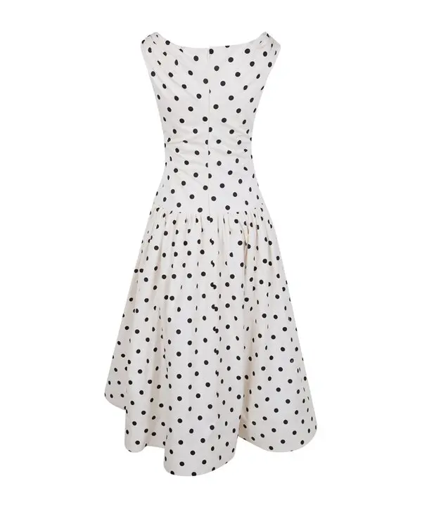 SELF-PORTRAIT Polka Dot Off-shoulder Sweetheart Midi Dress