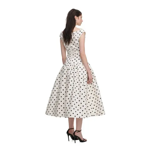 SELF-PORTRAIT Polka Dot Off-shoulder Sweetheart Midi Dress