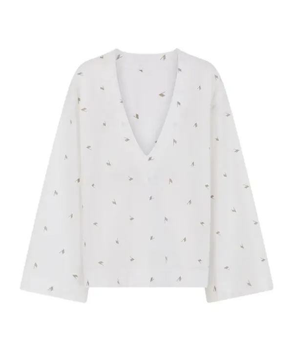 Attico Embroidered V-neck Blouse - White