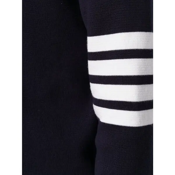Thom Browne 4-bar Crewneck Jumper With Button Details - Navy Blue