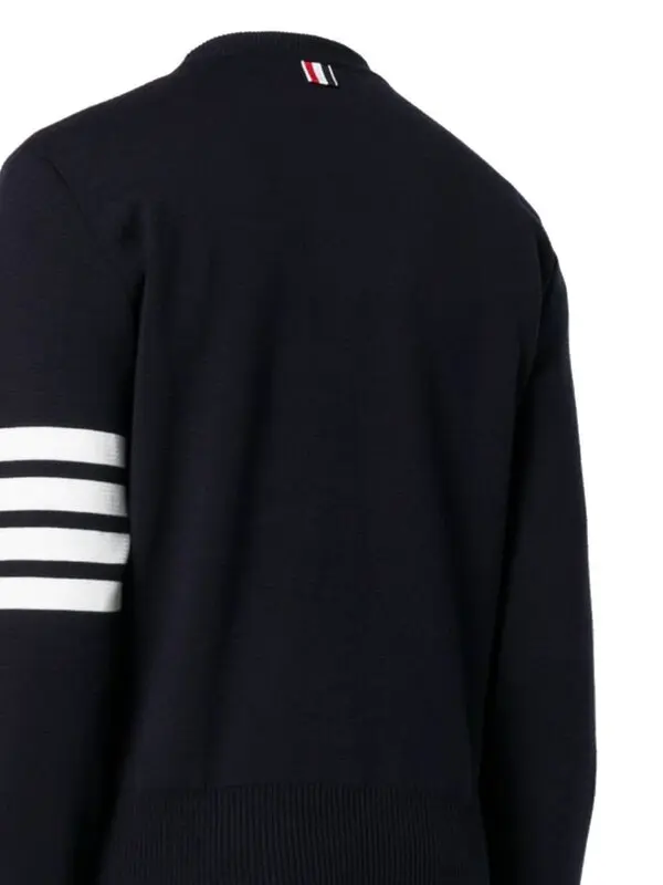 Thom Browne 4-bar Crewneck Jumper With Button Details - Navy Blue