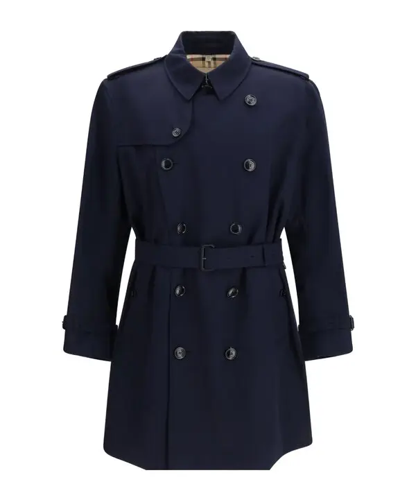 Burberry Double Breasted Belted Trench Coat - Navy