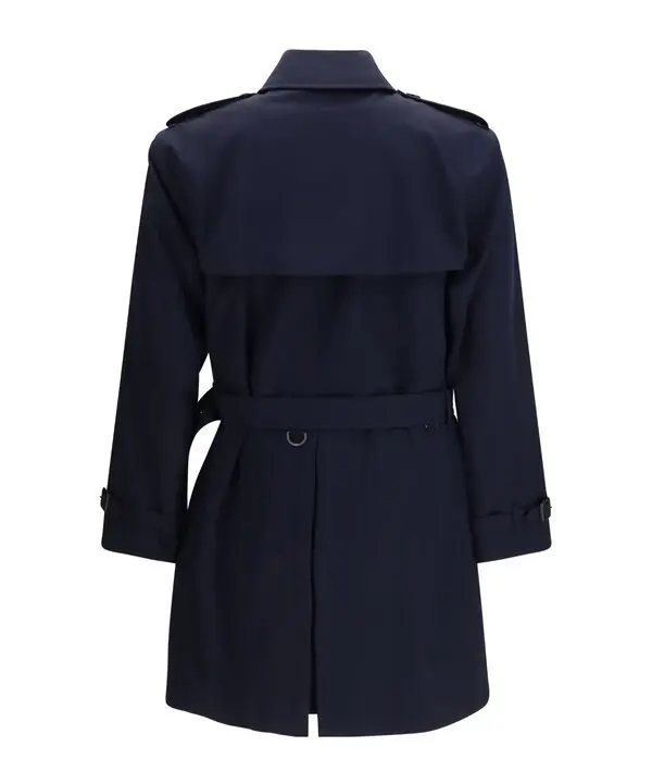 Burberry Double Breasted Belted Trench Coat - Navy