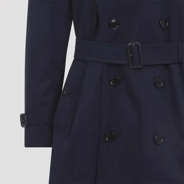 Burberry Double Breasted Belted Trench Coat - Navy