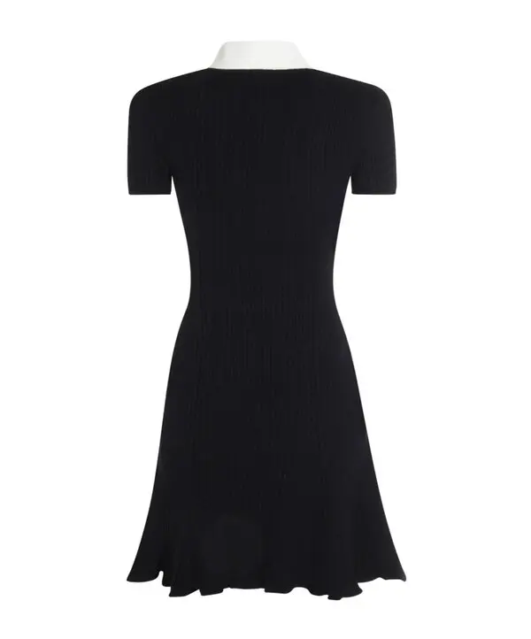 SELF-PORTRAIT Contrast Collar Knitted Mini Dress - Navy Blue