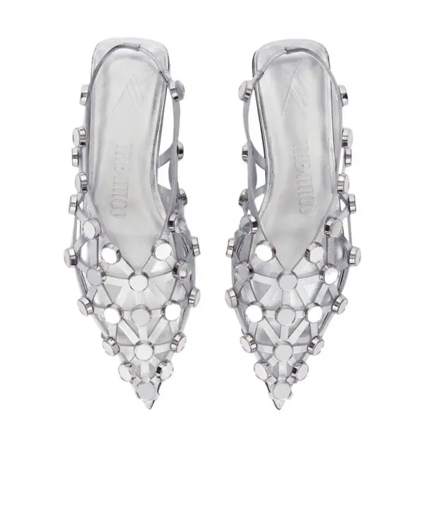 Attico Pointed Toe Slingback Flat Sandals With Hollow Detailing - Silver