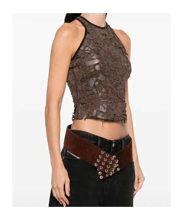 DIESEL® Logo Embroidered Distressed Sleeveless Top