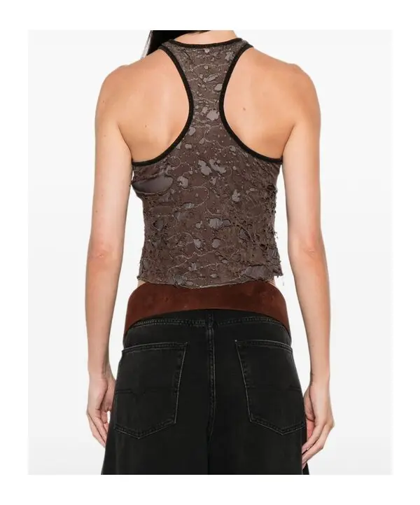 DIESEL® Logo Embroidered Distressed Sleeveless Top