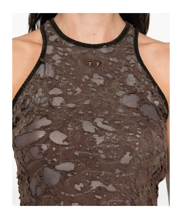 DIESEL® Logo Embroidered Distressed Sleeveless Top