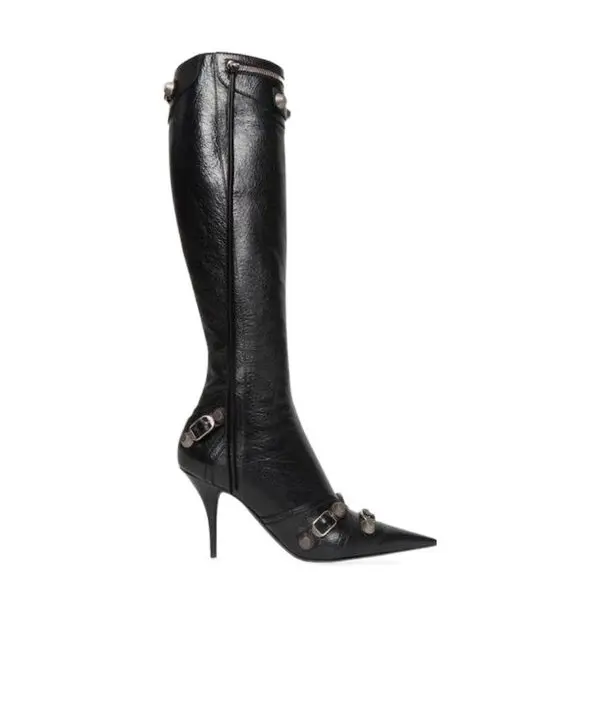 Balenciaga Cagole 90mm Pointed Toe High Heel Boots - Black