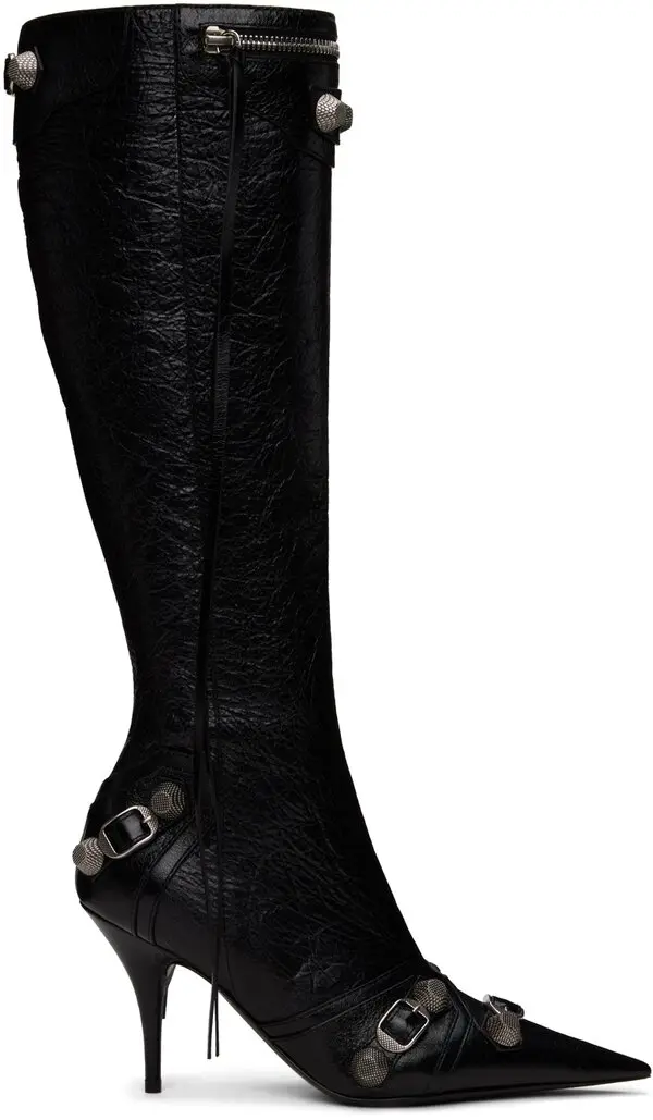 Balenciaga Cagole 90mm Pointed Toe High Heel Boots - Black