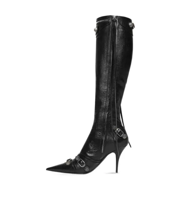 Balenciaga Cagole 90mm Pointed Toe High Heel Boots - Black
