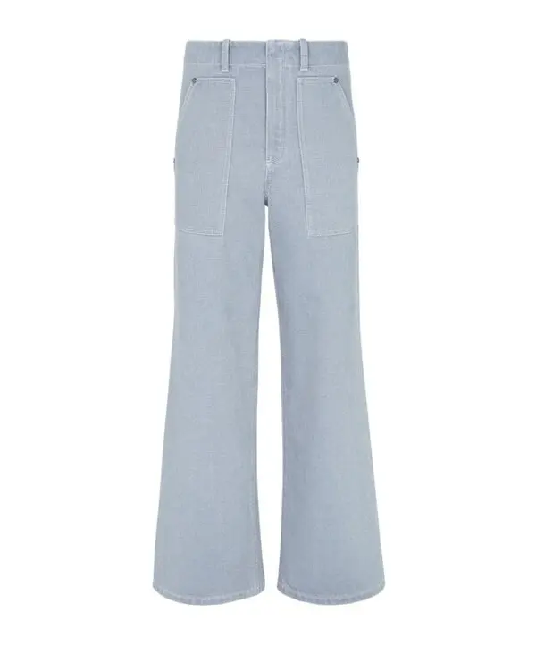 Fendi Logo Embossed Wide-leg Jeans - Blue