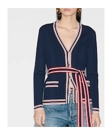 Gucci Belted Button-up Cardigan With Enamel Buttons - Dark Blue