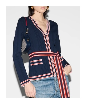 Gucci Belted Button-up Cardigan With Enamel Buttons - Dark Blue
