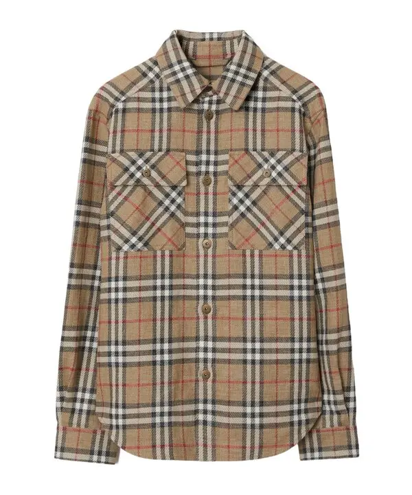 Burberry Long Sleeved Checked Buttoned Shirt - Nut