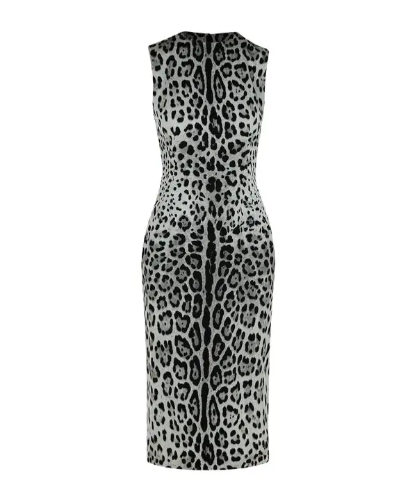 Dolce & Gabbana Leopard Print Sleeveless Midi Dress - Gray