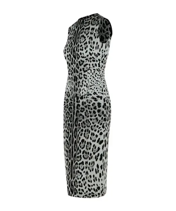 Dolce & Gabbana Leopard Print Sleeveless Midi Dress - Gray