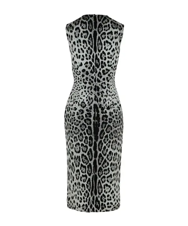 Dolce & Gabbana Leopard Print Sleeveless Midi Dress - Gray
