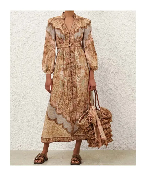 Zimmermann Wanderlust Plunge Midi Dress - Tapestry Multi