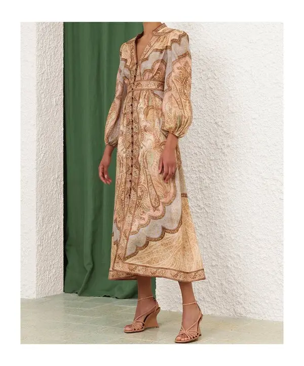 Zimmermann Wanderlust Plunge Midi Dress - Tapestry Multi