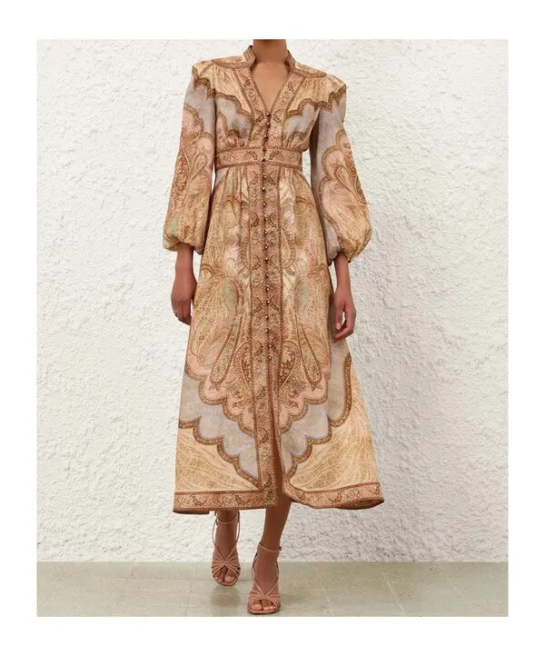 Zimmermann Wanderlust Plunge Midi Dress - Tapestry Multi