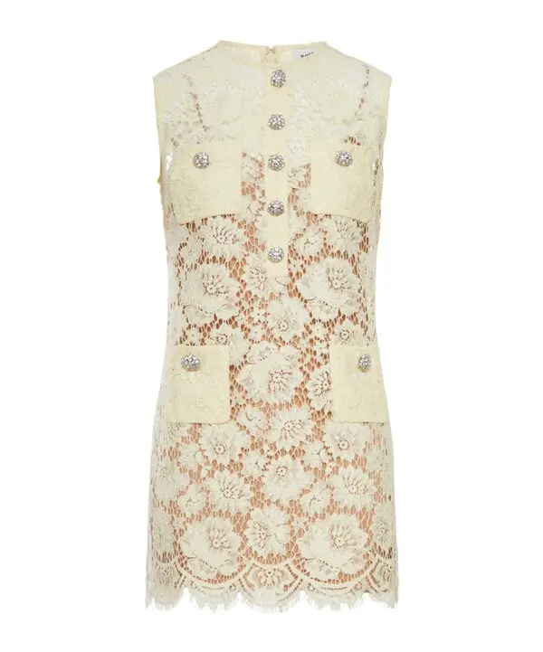 SELF-PORTRAIT Embellished Lace Mini Dress - Yellow