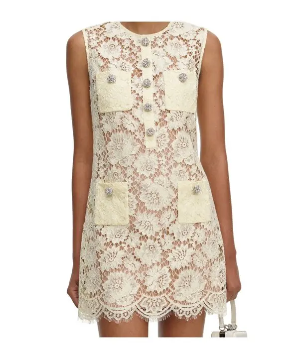 SELF-PORTRAIT Embellished Lace Mini Dress - Yellow