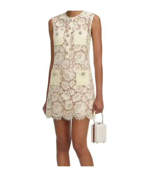 SELF-PORTRAIT Embellished Lace Mini Dress - Yellow