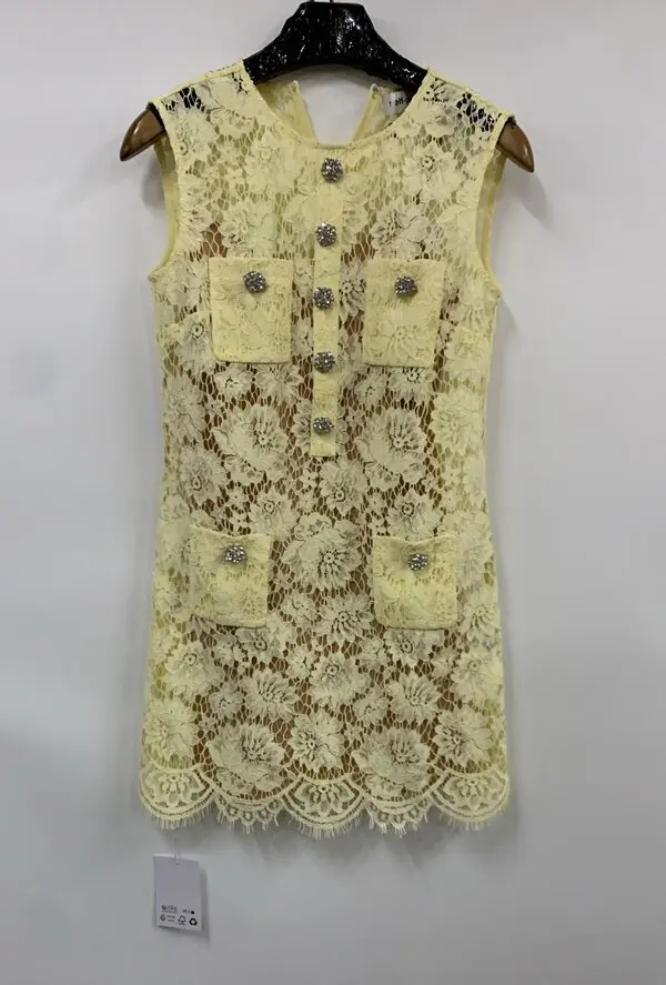 SELF-PORTRAIT Embellished Lace Mini Dress - Yellow