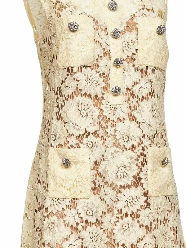 SELF-PORTRAIT Embellished Lace Mini Dress - Yellow
