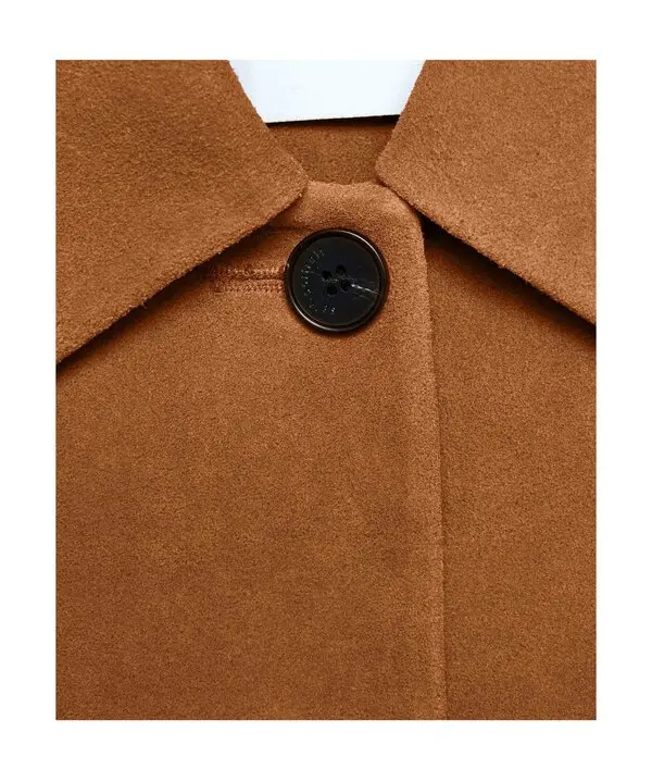 SELF-PORTRAIT Suede Cropped Jacket With Notched Lapel - Brown