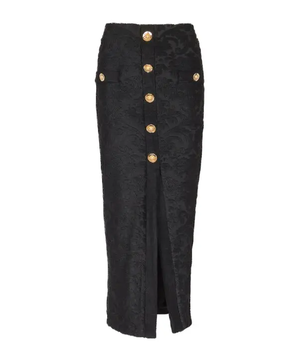 Balmain Baroque Pattern Midi Skirt With Slit Hem - Black