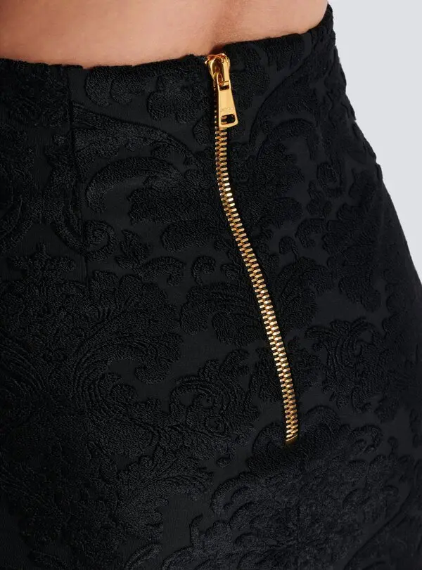 Balmain Baroque Pattern Midi Skirt With Slit Hem - Black