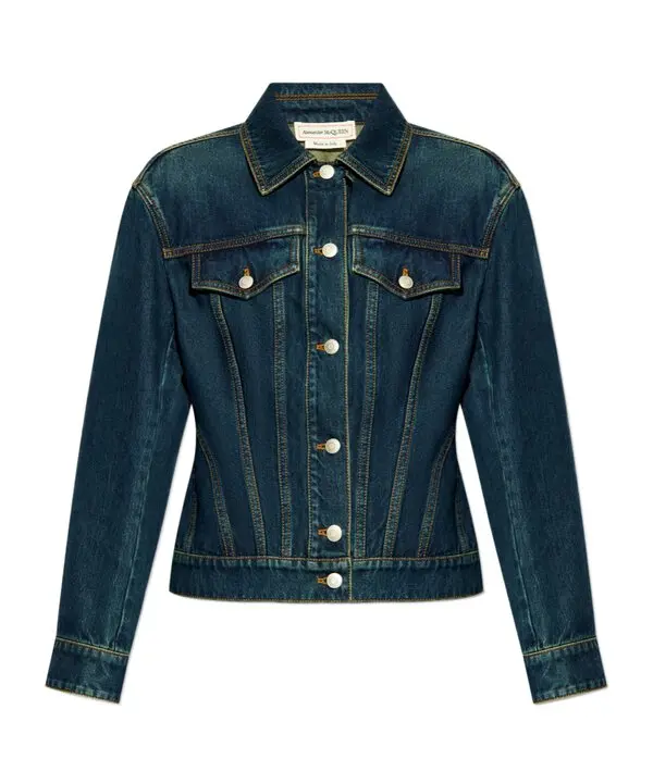 Alexander McQueen Long Sleeve Buttoned Denim Jacket - Blue