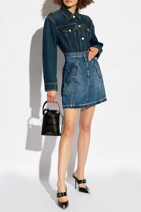 Alexander McQueen Long Sleeve Buttoned Denim Jacket - Blue