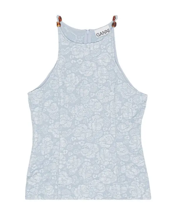 GANNI Jacquard Sleeveless Top With Beaded Details