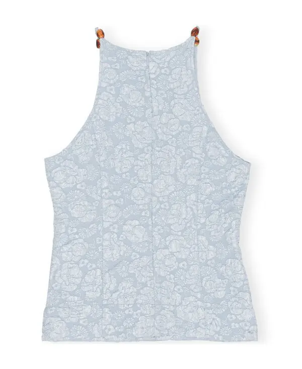 GANNI Jacquard Sleeveless Top With Beaded Details