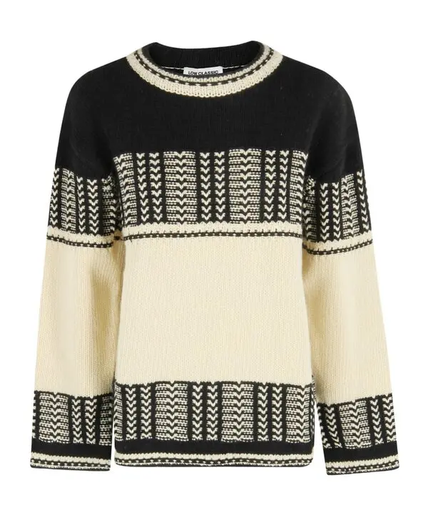 LOW CLASSIC Jacquard Knit Sweater With Geometric Print - Nude