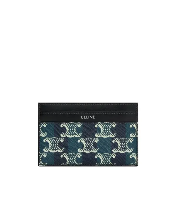 Celine Medium Card Holder In Striped Triomphe Canvas And Calfskin - Black/navy Blue