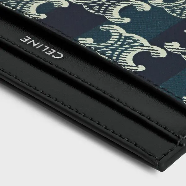 Celine Medium Card Holder In Striped Triomphe Canvas And Calfskin