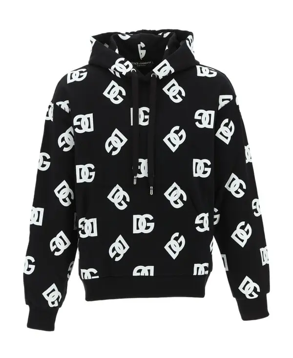 Dolce & Gabbana All-over Logo Print Cotton Hoodie - Black