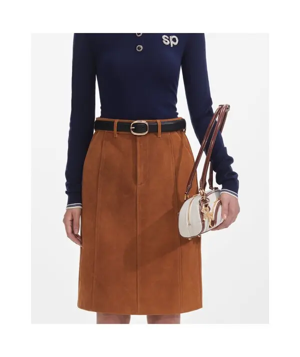 SELF-PORTRAIT Belted Suede Skirt