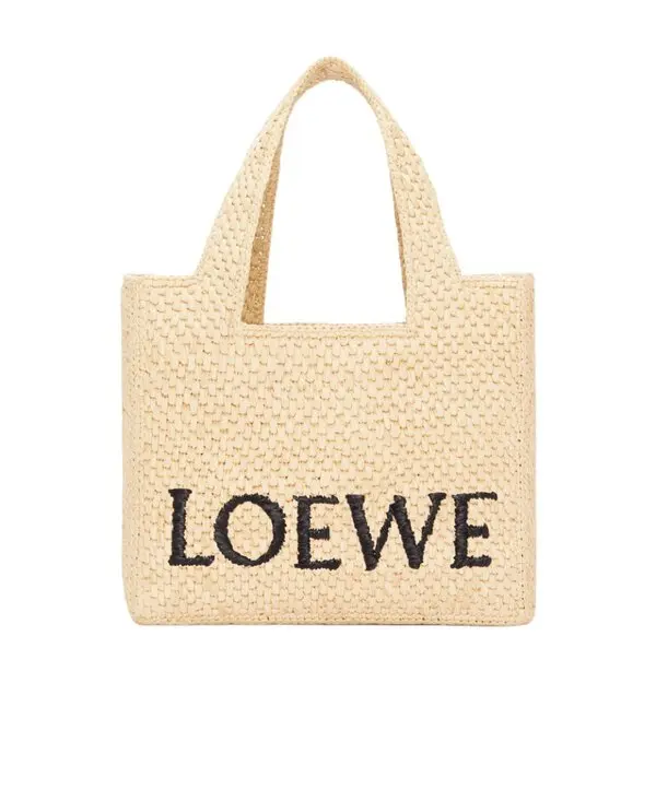 Loewe Logo Embroidered Woven Small Tote Bag - Nude