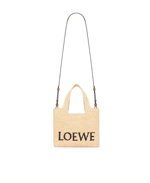 Loewe Logo Embroidered Woven Small Tote Bag - Nude