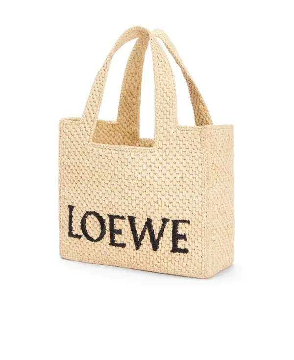 Loewe Logo Embroidered Woven Small Tote Bag - Nude