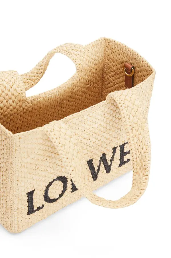 Loewe Logo Embroidered Woven Small Tote Bag - Nude